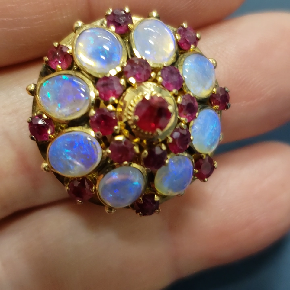Antique 2.50CT(Est.) Ruby and Opal Dome filigree Ring 18K Rose Gold s-7 ...
