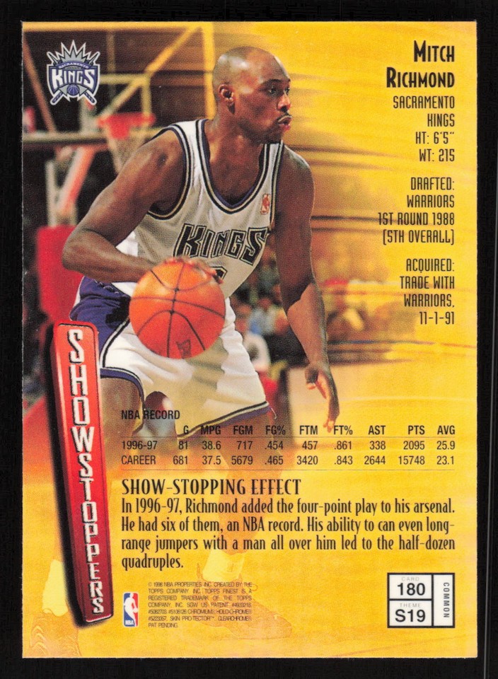 1997-98 Topps Finest #180 Mitch Richmond Card TCCCX | eBay