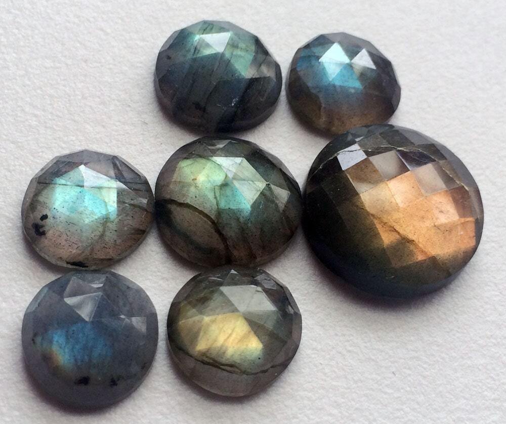 13-15mm Labradorite Rose Cut Round Cabochons, Labradorite Flat Back, 5 ...
