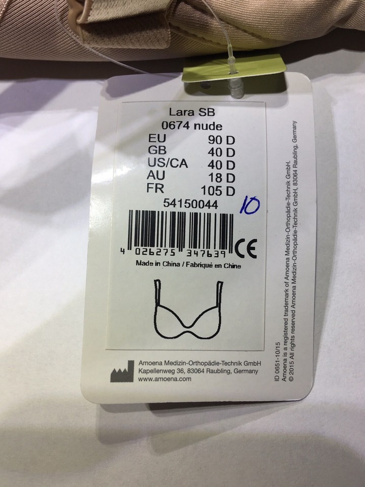 NWT Amoena 40D Mastectomy Bra Lara SB #0674 Nude Wireless Shaped Foam ...