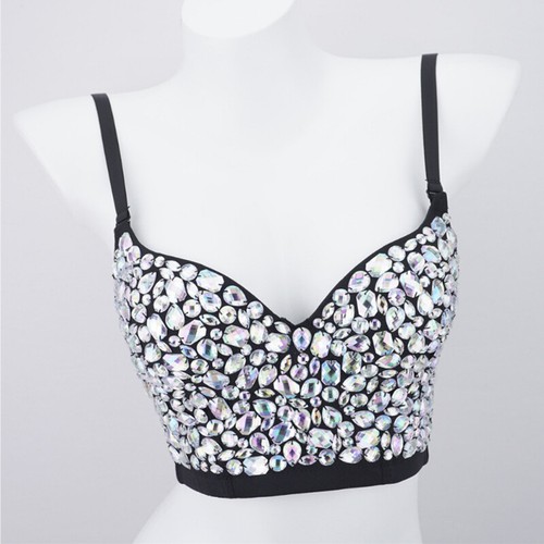 Women Sexy Shiny Diamond Rhinestones Bra Corset Bustier Crop Tank Top ...