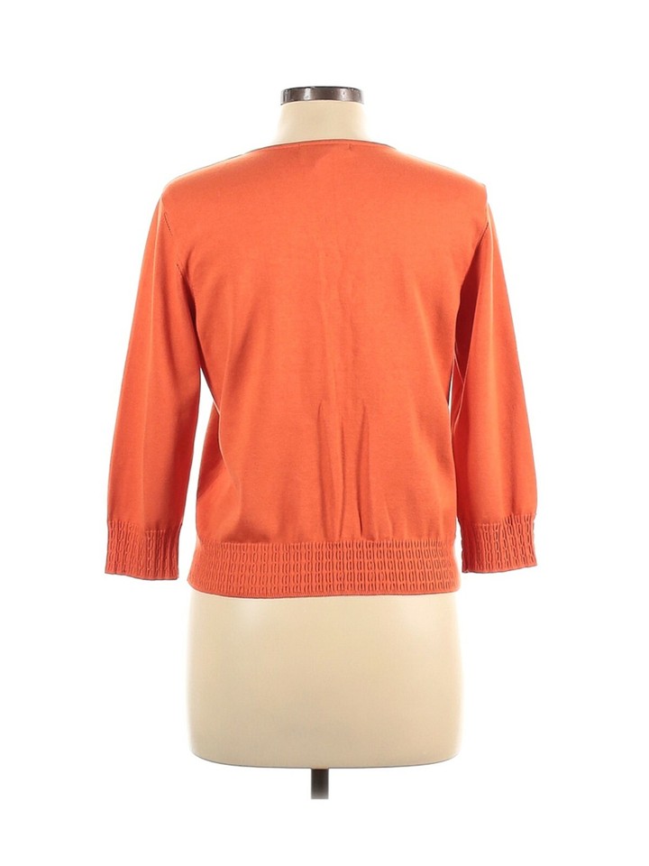 $179 SIGRID OLSEN SILK ORANGE CARDIGAN RHINESTONE CRYSTAL BUTTONS CABLE ...