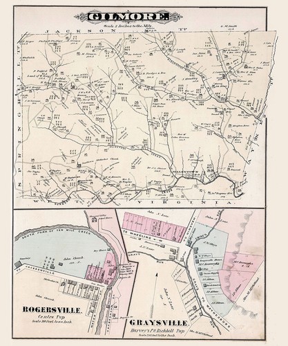 1876 Map of Gilmore Township Greene County Pennsylvania Rogersville ...