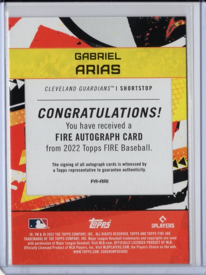 2022 Topps Fire Autograph Gabriel Arias FA-ARI Guardians RC | eBay