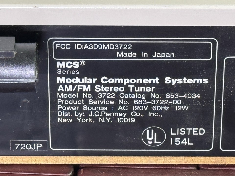 Vintage Modular Components Systems - MCS Series 3722 AM / FM Stereo ...