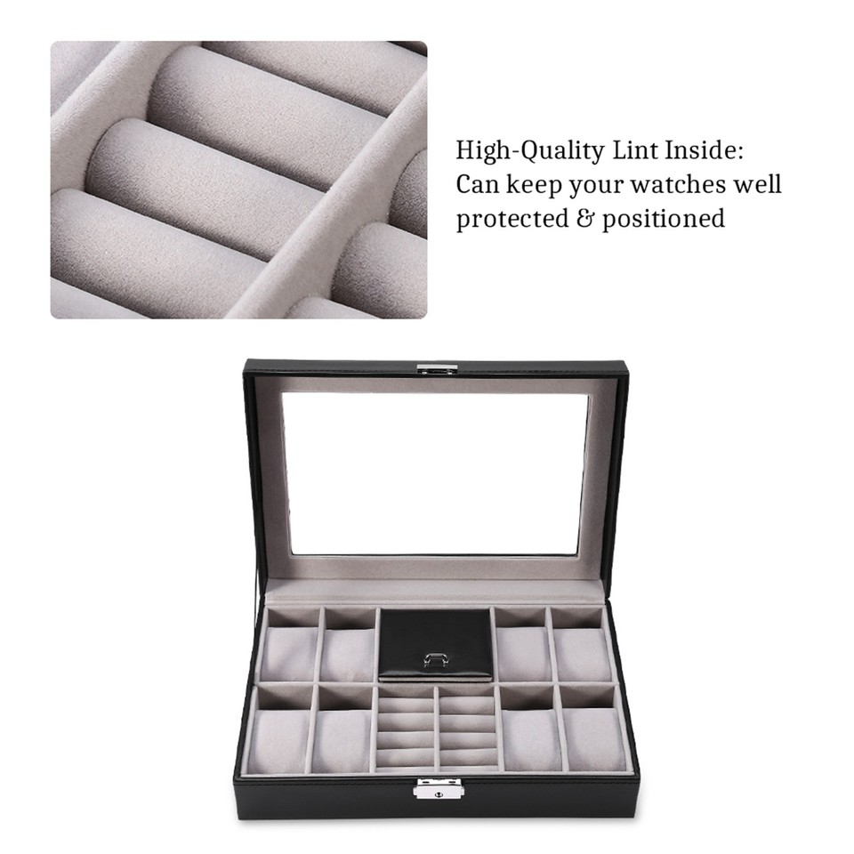 8 Slots 2 Grids Watch Display Case Ring Jewelry Storage Box Organizer ...
