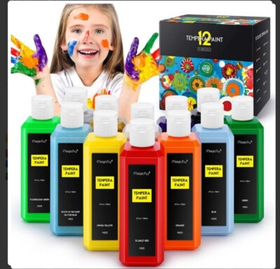 TEMPERA 12 PAINT BY MAGICFLY 12 COLORS 8FL OZ WASHABLE NON TOXIC 6 ...