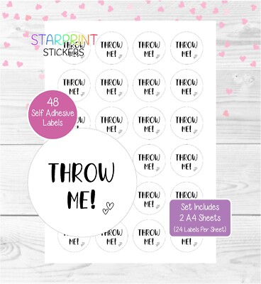 Throw Me Stickers, 48 Round Labels (2 A4 Sheets), For Wedding Confetti ...