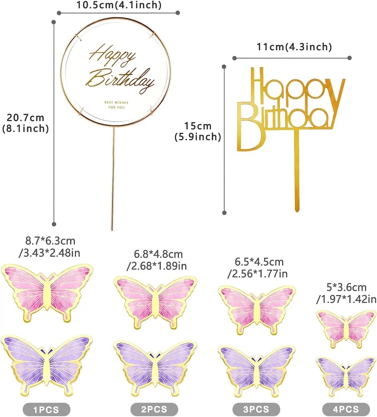 22 Pcs Butterfly Cake Topper Set Happy Birthday Cake Topper Butterfly ...