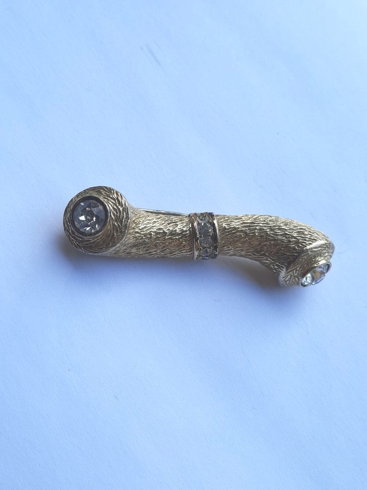 Vintage Castlemark Gold Tone Rhinestone Curved Texturized Bar Brooch | eBay