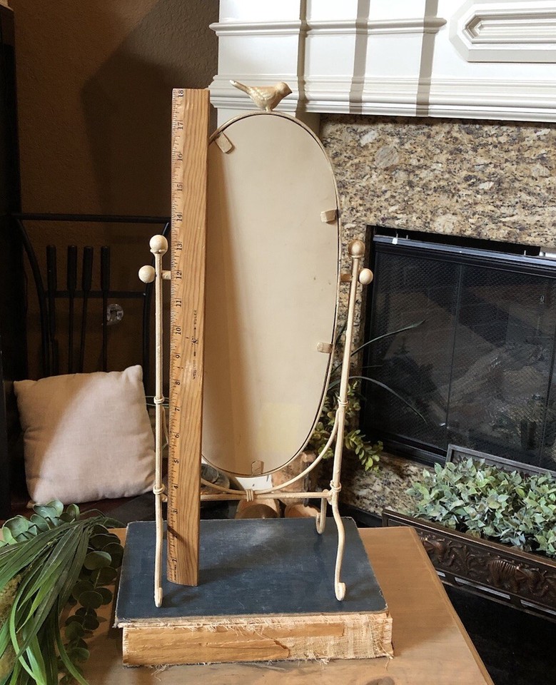 Vintage Metal Makeup Mirror. 360 Swivel. Shabby Chic Off White, 18.1 ...