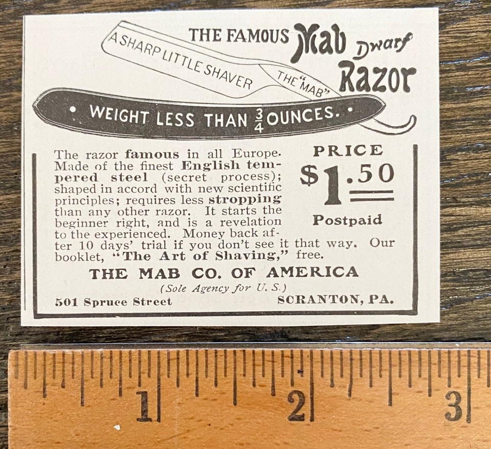 RARE!Antique 1903 FAMOUS MAB DWARF RAZOR Vtg Print Ad~Scranton,PA ...