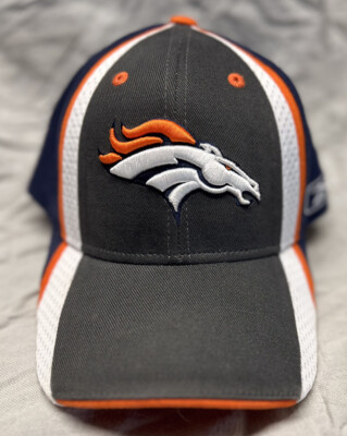 Reebok Denver Broncos NFL Navy Blue Orange, Grey Flex Fit Hat Baseball ...