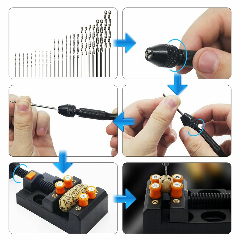 60Pcs Mini Micro Hand Drill Bits Set Small Manual Keyless Chuck Pin ...