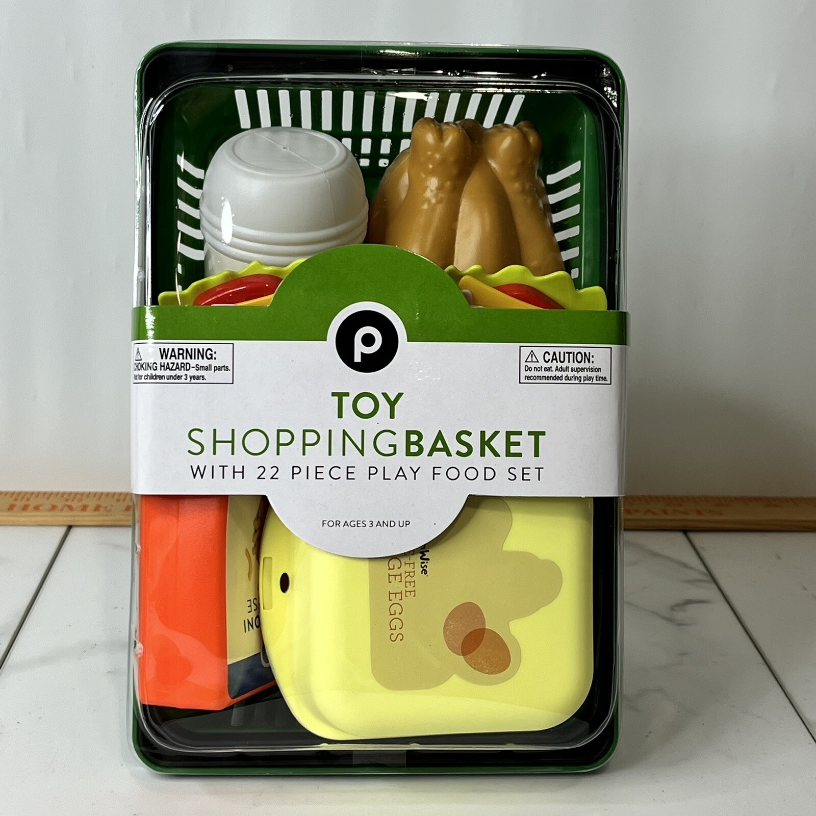 Publix Toy Shopping Basket with 22 Piece Play Food Set Milk Egg Chicken ...
