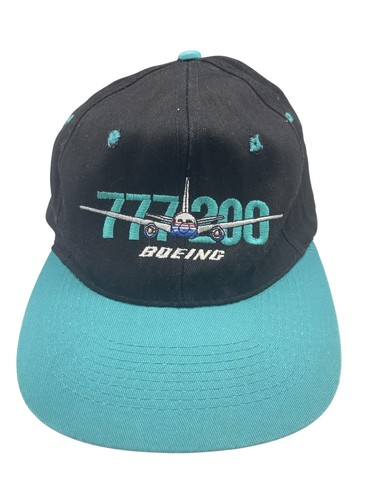 Boeing Hat Cap Snap Back Mens One Size Black Teal 777-200 Embroidered ...