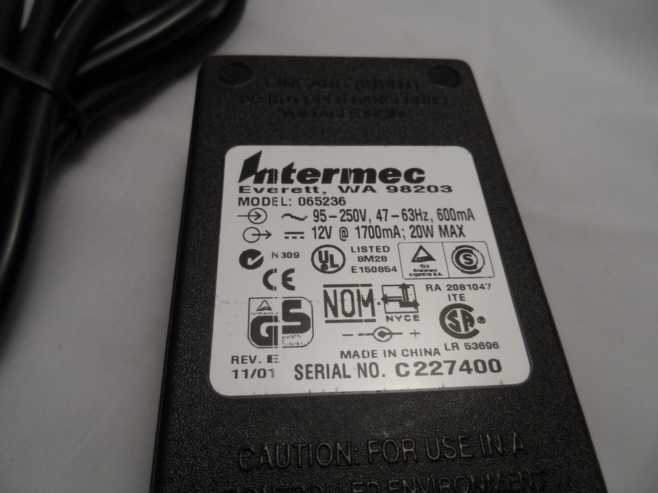 Intermec 065236 DC Power Supply Charger Ac Adapter 12V 1700mA 12 Volt ...