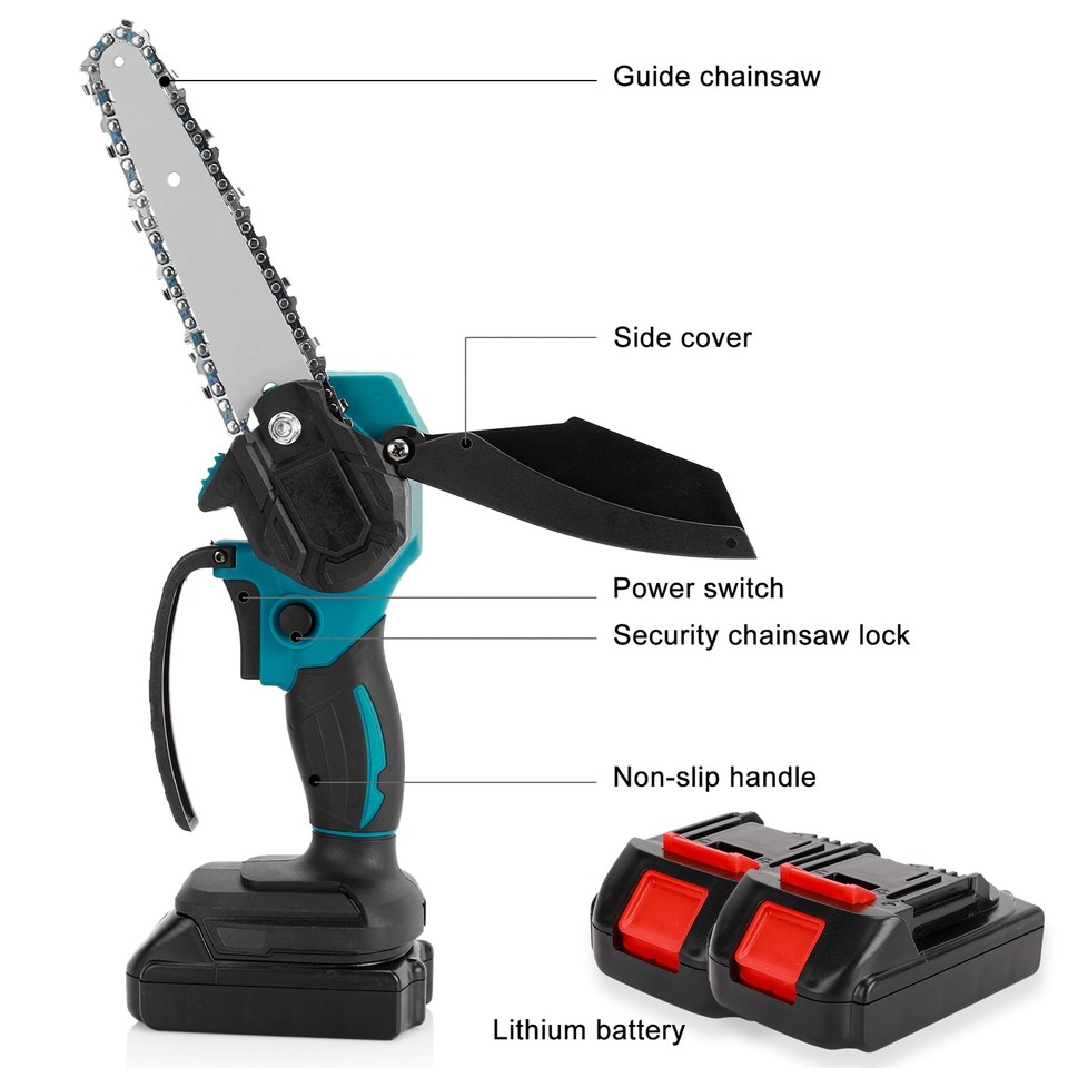 6" Mini Cordless Electric Chainsaw 2X Battery Powered Wood Cutter ...