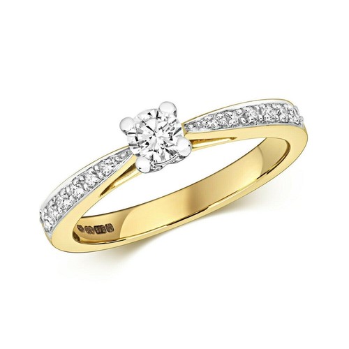 Real Diamond Solitaire Ring 9ct Yellow Gold 0.37 Carat Weight of ...
