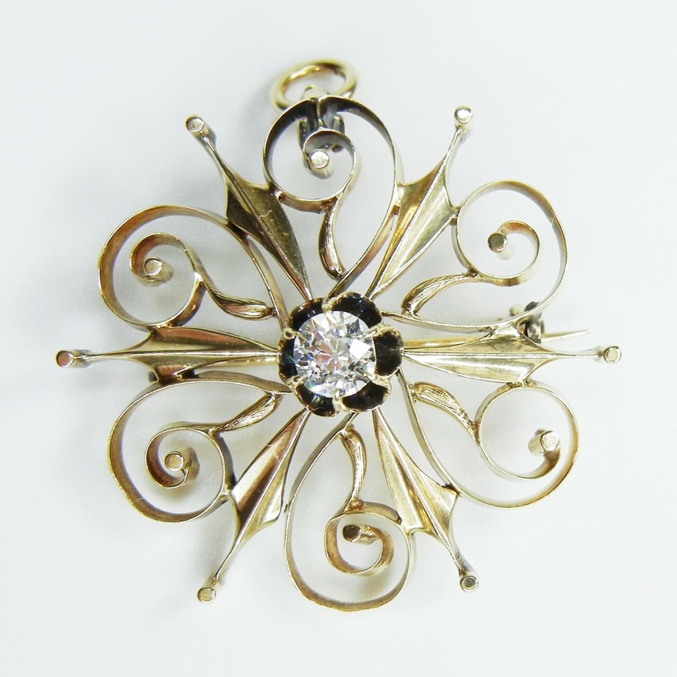 Antique Victorian Handmade Pendant Brooch Pin 14K Old European Diamond ...