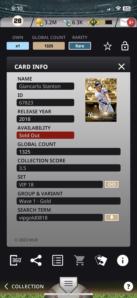 Topps BUNT Digital Card 2018 - GIANCARLO STANTON VIP GOLD, NEW YORK ...