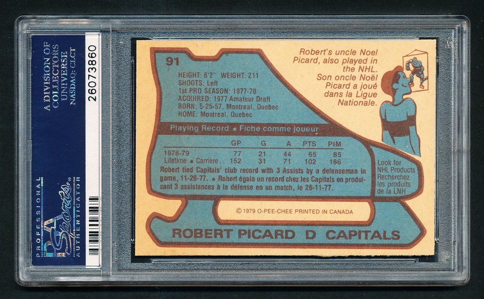 1979 OPC HOCKEY 91 ROBERT PICARD WASHINGTON CAPITALS PSA 7 NR MINT | eBay