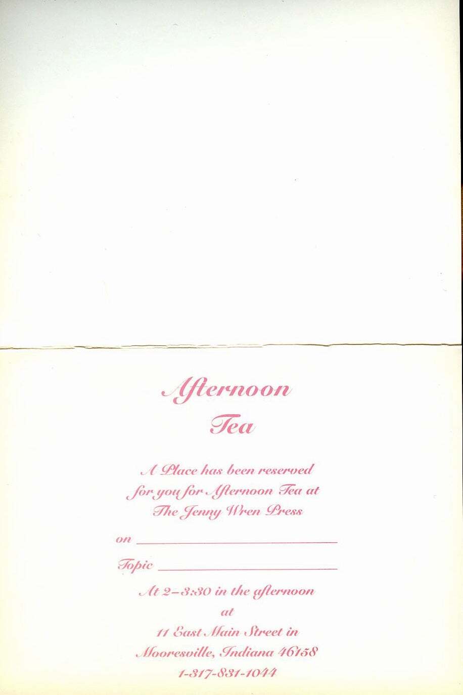 JWP TPI INVITATION TO TEA PARTY AT JENNY WREN PRESS Ca 1990 / Tasha ...
