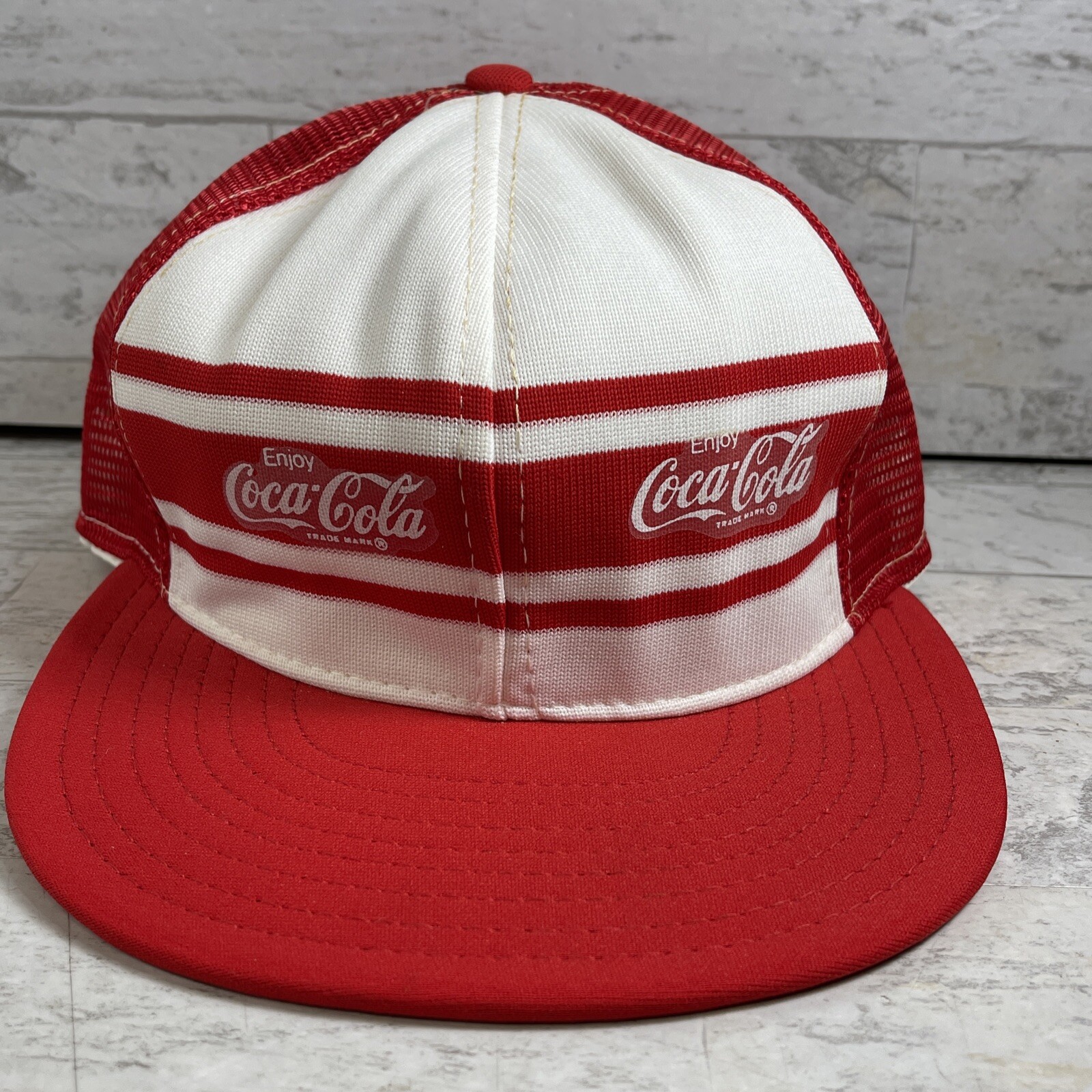 Coke 70s 80s Vintage Striped Mesh Trucker Hat Cap Coc… - Gem