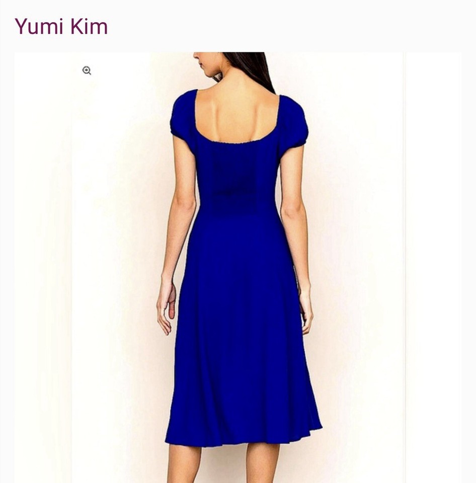 Yumi Kim Mercer Street Button Down Royal Blue Smocked Back Midi Dress ...