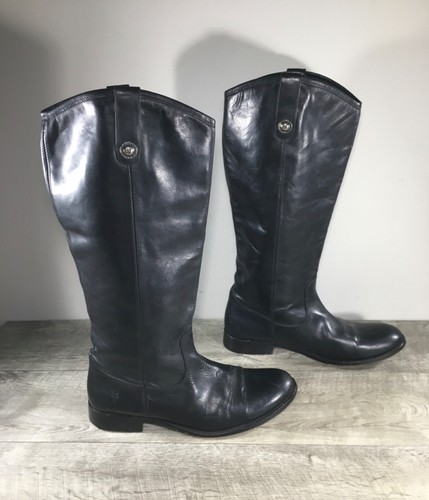 Frye #77167 Melissa Button Black Tall Leather Riding Biker Womens Boots ...
