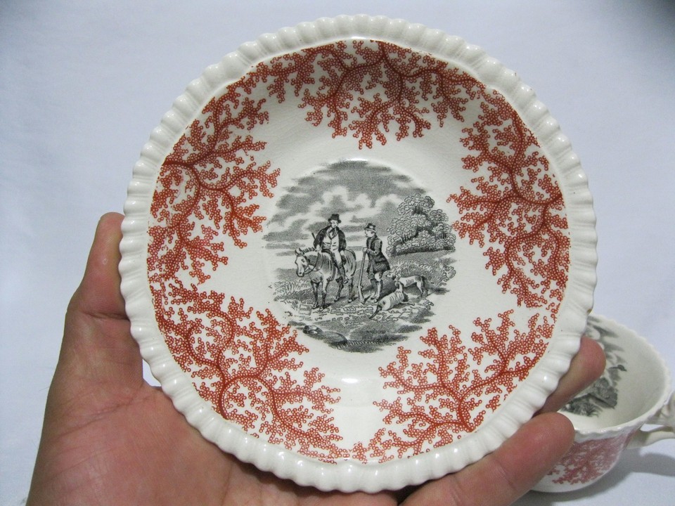 COPELAND SPODE English Hunt Scene 2-Color Red & Black transfer ware cup ...