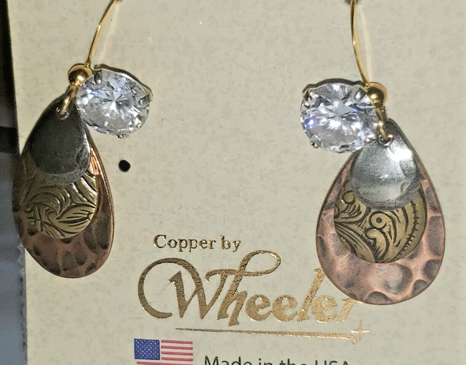 Brass & Copper Dangle/Drop Earrings by Wheeler with Crystal Stud Set ...