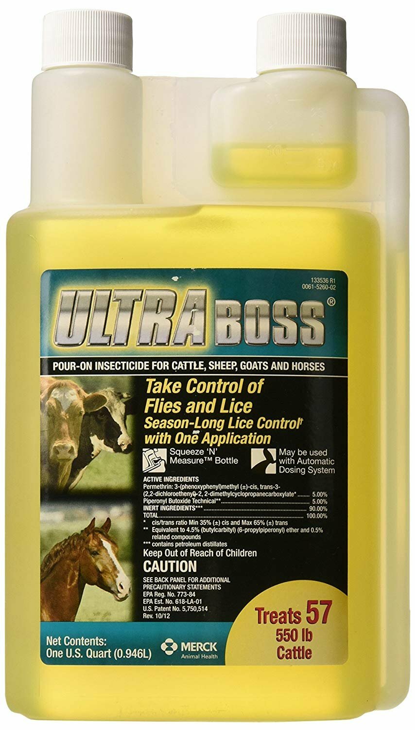 Ultra Boss Pour on Insecticide for Cattle Sheep Goats Horses Merck 32oz ...