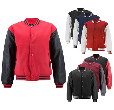 Boy's Classic Letterman Snap Button Sports Team Two Tone Kids Varsity ...