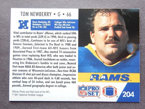Tom Newberry #204 Pro Set 1991 Football Card (Los Angeles Rams) VG | eBay