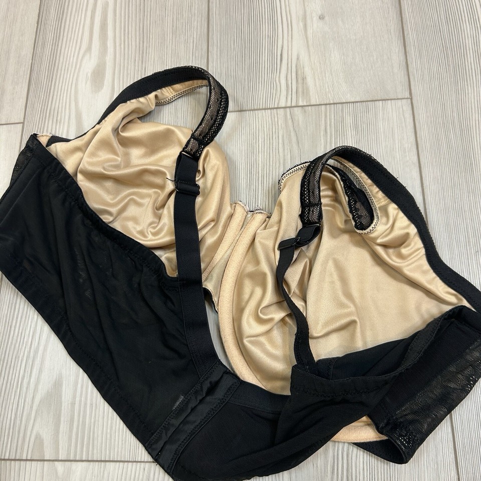 Cacique 50DD Bra Black Unlined Full Coverage Underwire Floral Lace Back ...