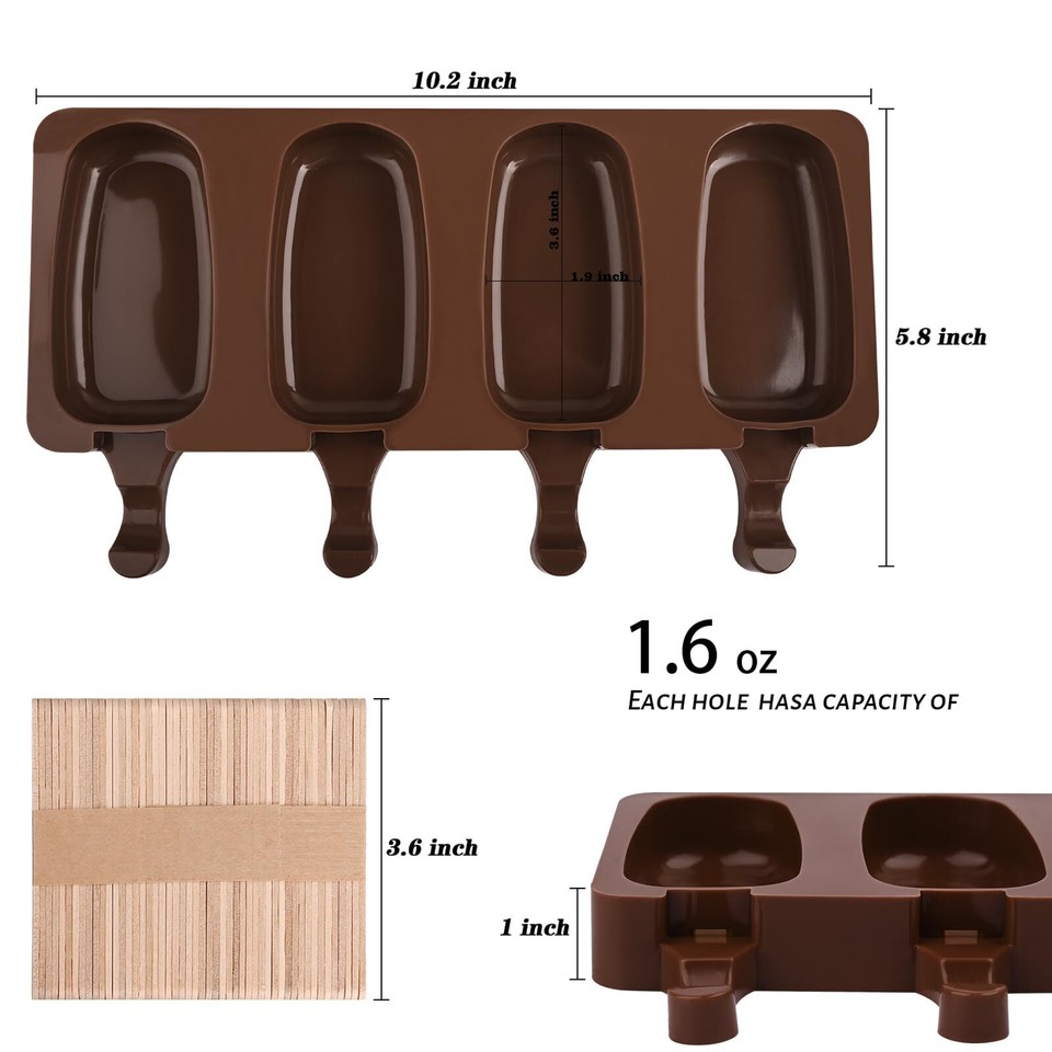 2 Pcs Silicone Ice Cream Molds Popsicle Maker Tray for Cake Pop Ice Pop ...