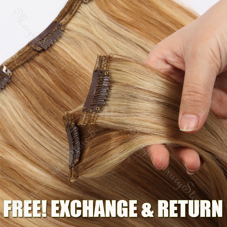 REMY Russian Double Weft Clip In Human Hair Extensions Full Head THICK ...