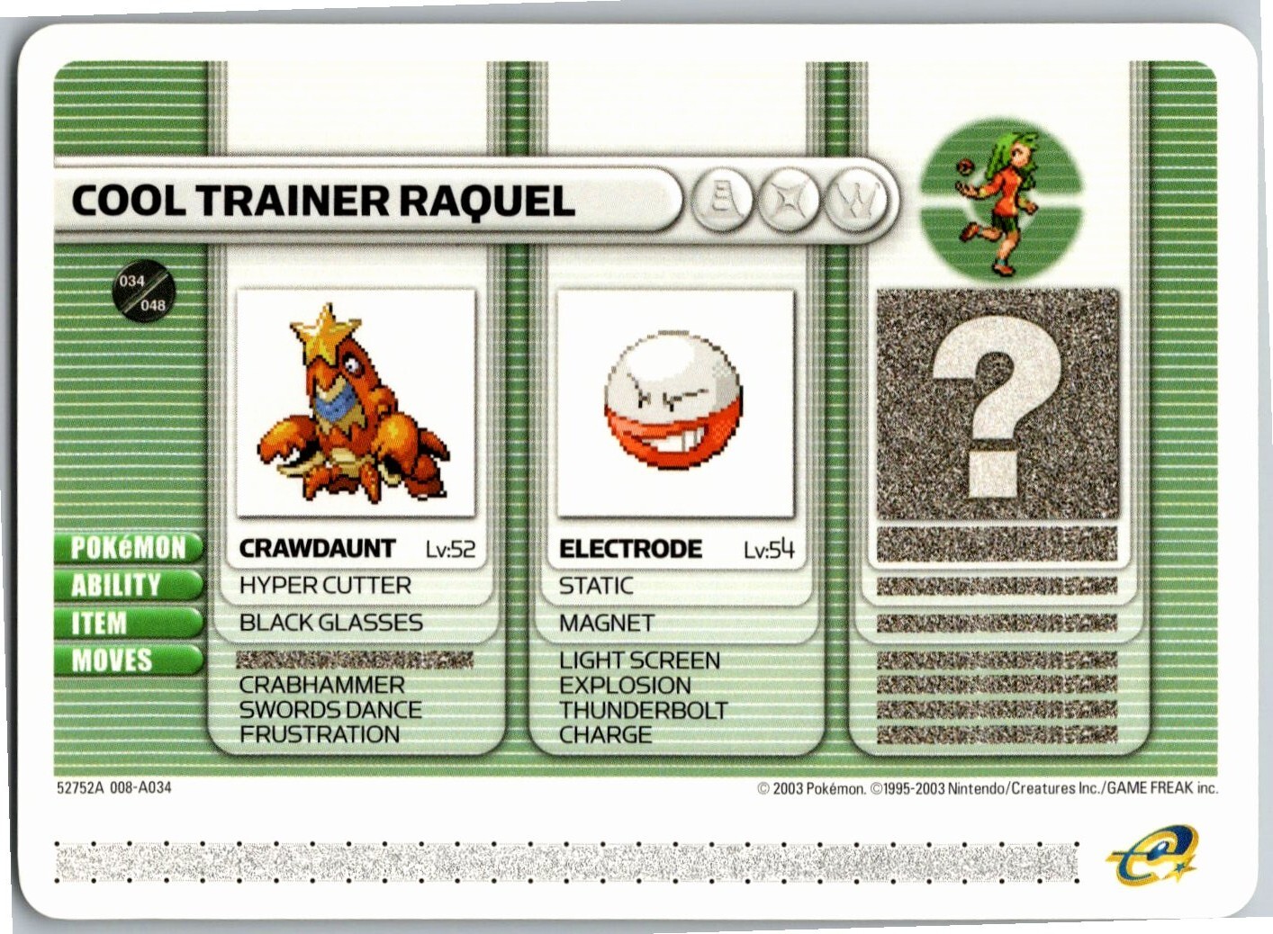 Used Nintendo eReader Pokemon Cool Trainer Raquel Battle Card Free ...