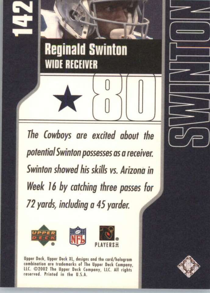 2002 Upper Deck XL Football #142 Reggie Swinton - Dallas Cowboys | eBay