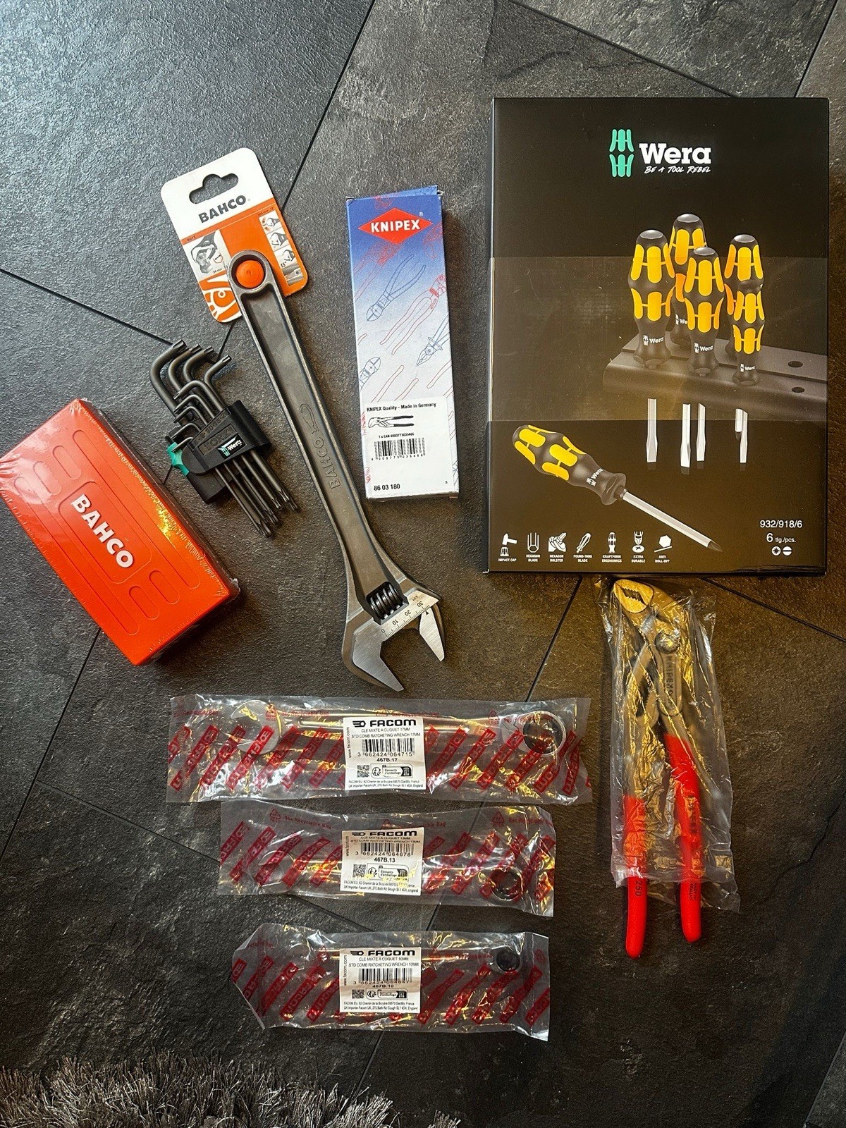 12” Bacho Adjustable/Facom Ratchet Spanners/Bahco Socket Set/x2 Knipex ...