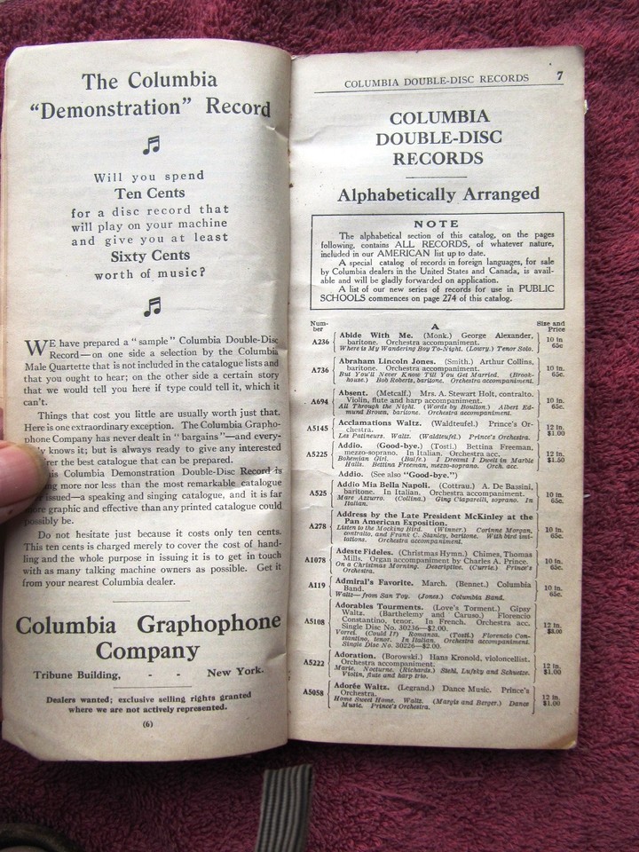GRAND OPERA SERIES 1913 COLUMBIA Complete CATALOG Double Disc Record ...
