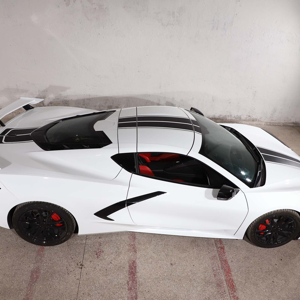 Black Racing Stripe Overlay Graphic Decal Flat Vinyl For Corvette C8 ...