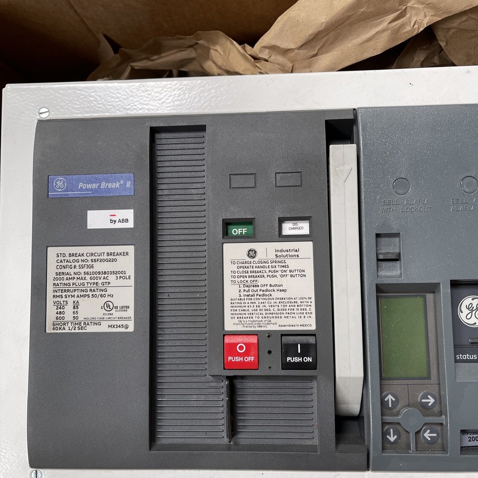 GE POWERBREAK II STD BREAK CIRCUIT BREAKER SSF20G220 2000A 600VAC 3 ...