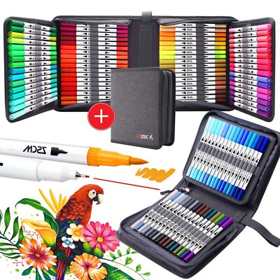 Vibrant Duet: 100 Colors Duo Tip Brush Markers Pens - Watercolor Art ...