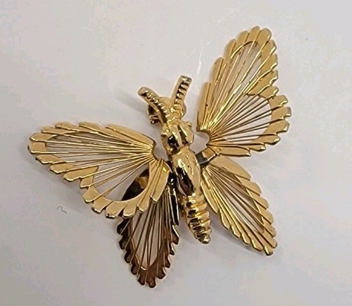 Vintage MONET Butterfly Reticulated Gold Tone Open Work Brooch Lapel ...