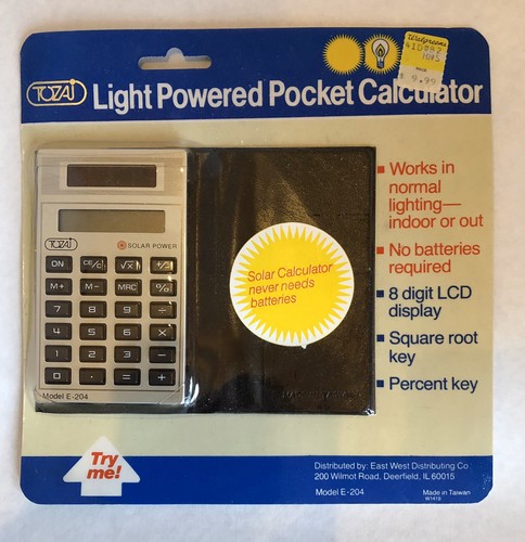 Tozaj Vintage Light Powered Pocket Calculator No Batteries Required New ...