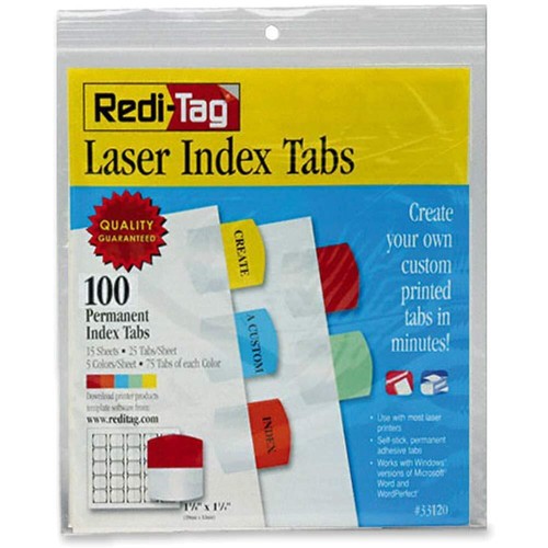 Laser Printable Index Tabs Permanent Adhesive 1-1/8 x 1-1/4 Inches 100 ...