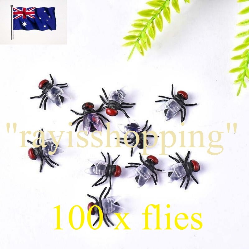 BULK BUY 100 x BLACK Flies, Plastic Joke Funny Gag Prank Trick Grose ...