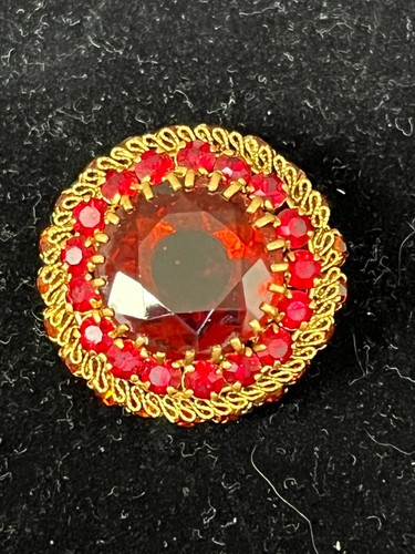 Ruby red, orange and amber Vintage brooch high domed Made in Austria-1. ...